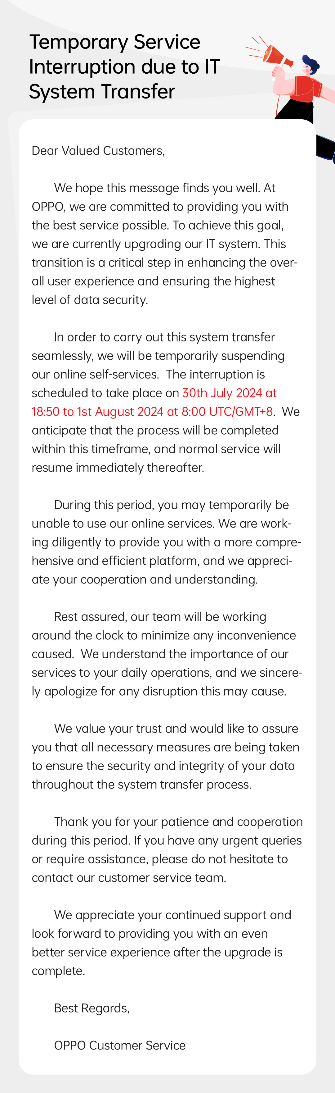 Temporary Service Interruption due to IT System Transfer | OPPO Philippines
