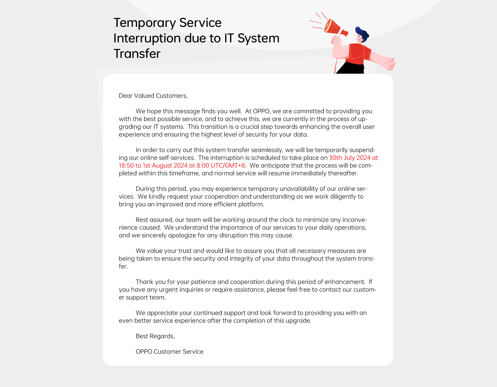 Temporary Service Interruption due to IT System Transfer | OPPO Malaysia