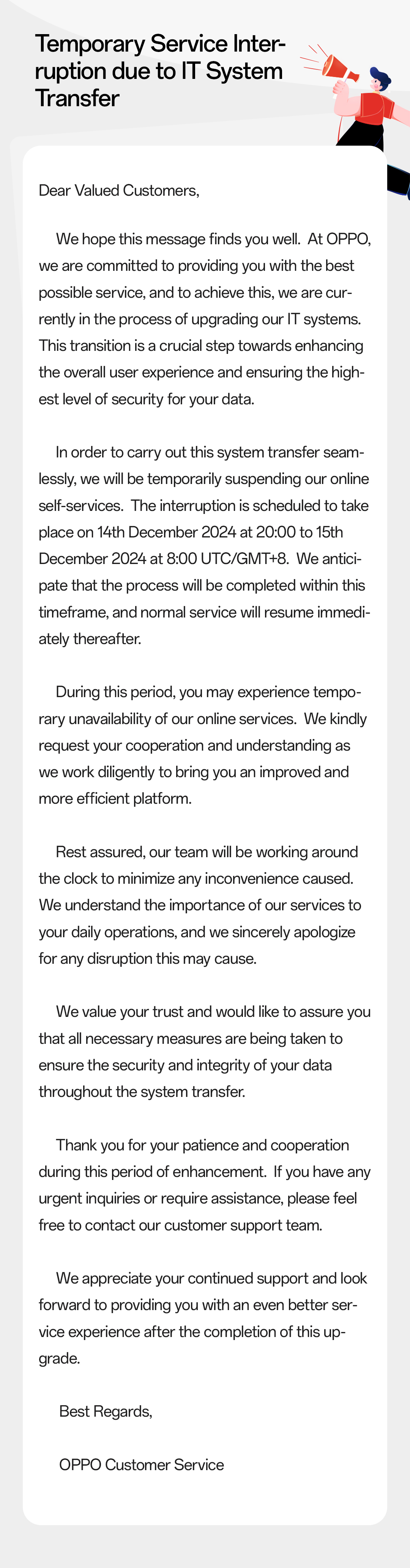 Temporary Service Interruption due to IT System Transfer | OPPO Malaysia